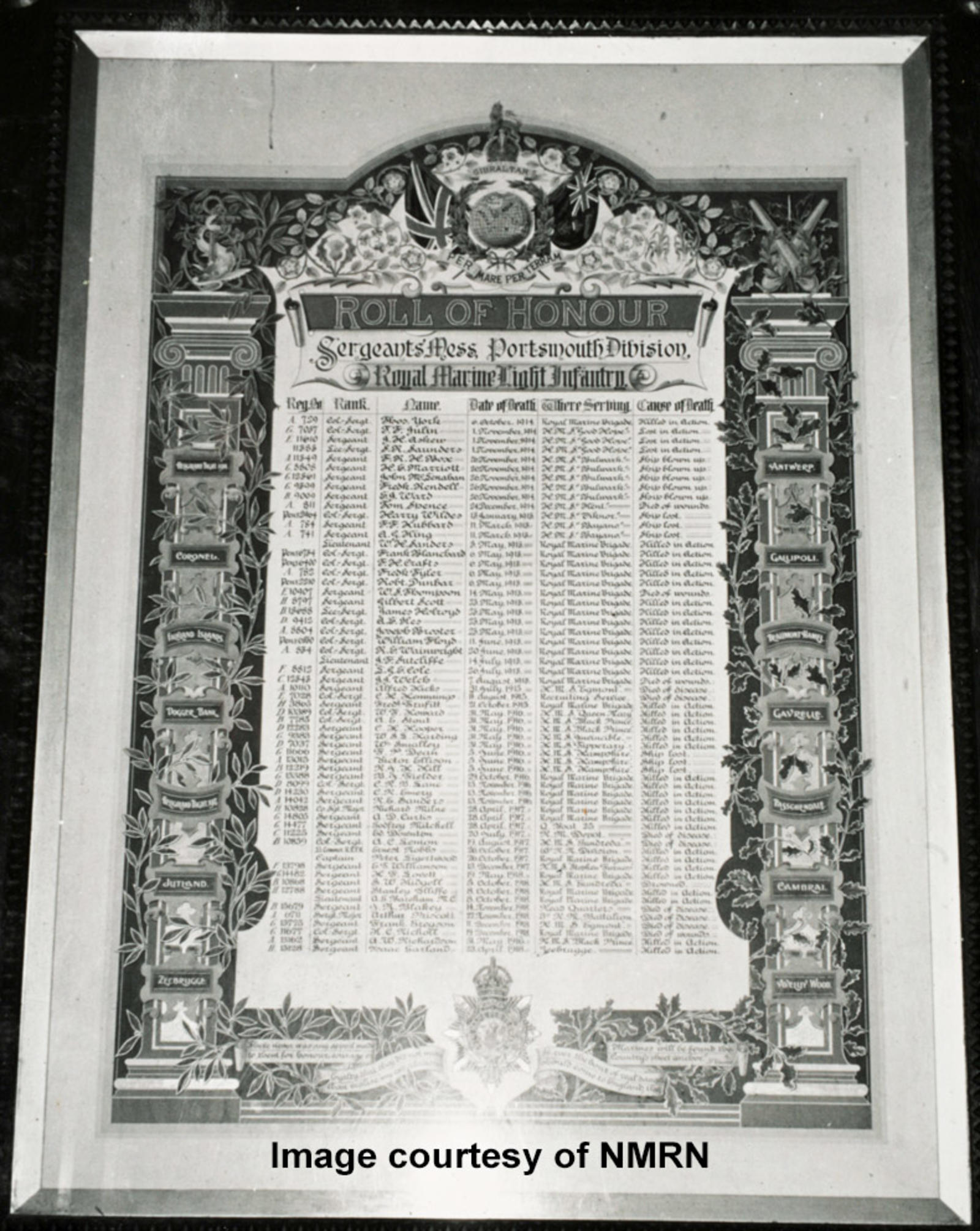 Roll of Honour, Sergeants Mess, RMLI, Portsmouth Division